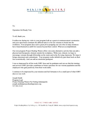 Letters of Support - Operation Job Ready Veterans